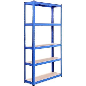 g-rack garage shelving units - 5 tier storage rack shelves shelf unit - 180 x 90 x 30-1 bay 150kg per shelf - heavy duty racking metal industrial shelves storage rack shed solutions - blue