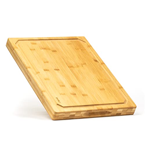 SMIRLY Large bamboo Cutting Board for Kitchen: Extra Large Bamboo Cutting Board with Juice Groove & Compartments, Wooden Cutting Boards for Kitchen, Butcher Block Cutting Board Wood