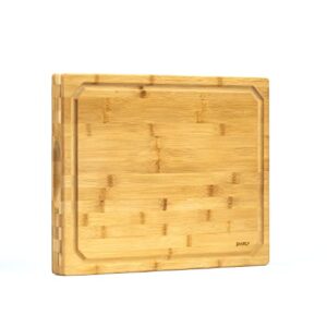 SMIRLY Large bamboo Cutting Board for Kitchen: Extra Large Bamboo Cutting Board with Juice Groove & Compartments, Wooden Cutting Boards for Kitchen, Butcher Block Cutting Board Wood