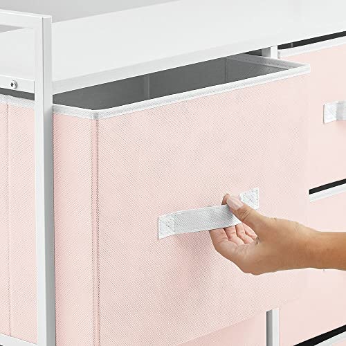 mDesign 30.03" High Steel Frame/Wood Top Storage Dresser Furniture Unit with 5 Removable Fabric Drawers - Tall Bureau Organizer for Bedroom, Living Room, Closet - Jane Collection - Pink/White