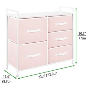 mDesign 30.03" High Steel Frame/Wood Top Storage Dresser Furniture Unit with 5 Removable Fabric Drawers - Tall Bureau Organizer for Bedroom, Living Room, Closet - Jane Collection - Pink/White