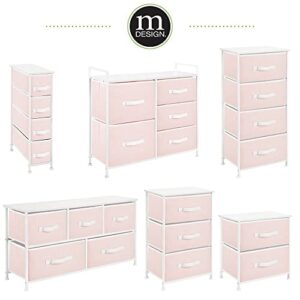 mDesign 30.03" High Steel Frame/Wood Top Storage Dresser Furniture Unit with 5 Removable Fabric Drawers - Tall Bureau Organizer for Bedroom, Living Room, Closet - Jane Collection - Pink/White