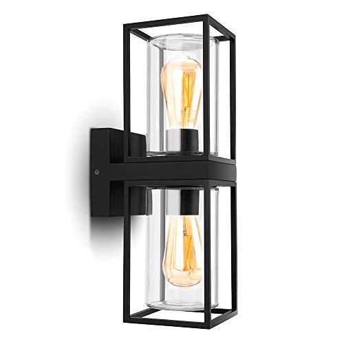 LUTEC Flair 5288804012 UP and Down Outdoor Wall Sconce, Modern Black Porch Light Fixtures, Exterior Light Fixtures Wall Mount Light with Clear Glass, Waterproof Wall Lantern for for Garage, Doorway