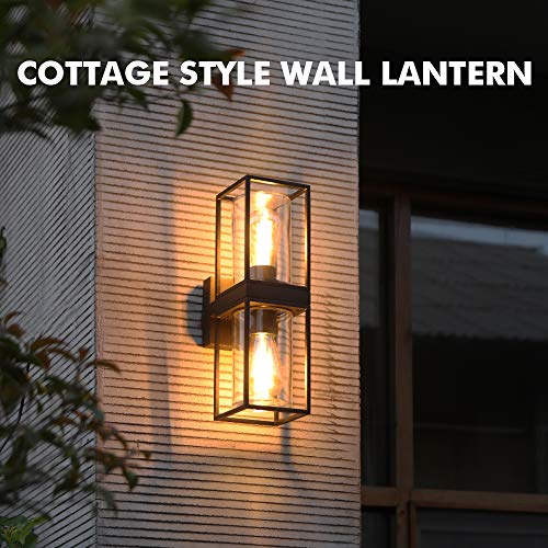 LUTEC Flair 5288804012 UP and Down Outdoor Wall Sconce, Modern Black Porch Light Fixtures, Exterior Light Fixtures Wall Mount Light with Clear Glass, Waterproof Wall Lantern for for Garage, Doorway