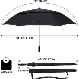 G4Free 72 Inch Huge Large Oversize Golf Umbrella Automatic Open Double Canopy Vented Windproof Stick Umbrellas, 6 Ft Heavy Duty Outdoor Doorman Umbrella Family Umbrella(Black)