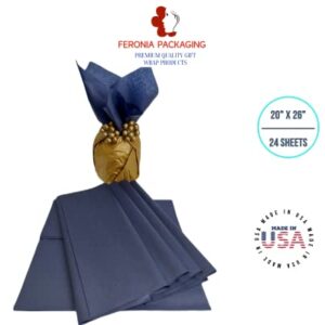 Navy Blue Tissue Paper Squares, Bulk 24 Sheets, Premium Gift Wrap and Art Supplies for Birthdays, Holidays, or Presents by Feronia packaging, Large 20 Inch x 26 Inch