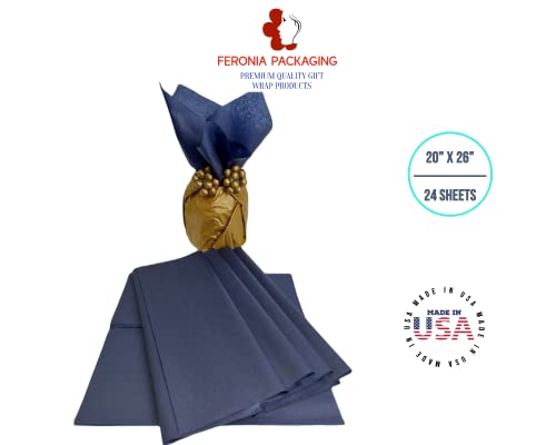 Navy Blue Tissue Paper Squares, Bulk 24 Sheets, Premium Gift Wrap and Art Supplies for Birthdays, Holidays, or Presents by Feronia packaging, Large 20 Inch x 26 Inch