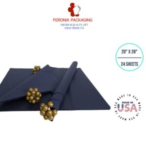 Navy Blue Tissue Paper Squares, Bulk 24 Sheets, Premium Gift Wrap and Art Supplies for Birthdays, Holidays, or Presents by Feronia packaging, Large 20 Inch x 26 Inch