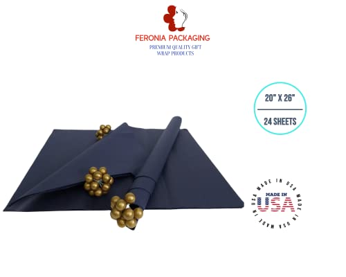 Navy Blue Tissue Paper Squares, Bulk 24 Sheets, Premium Gift Wrap and Art Supplies for Birthdays, Holidays, or Presents by Feronia packaging, Large 20 Inch x 26 Inch