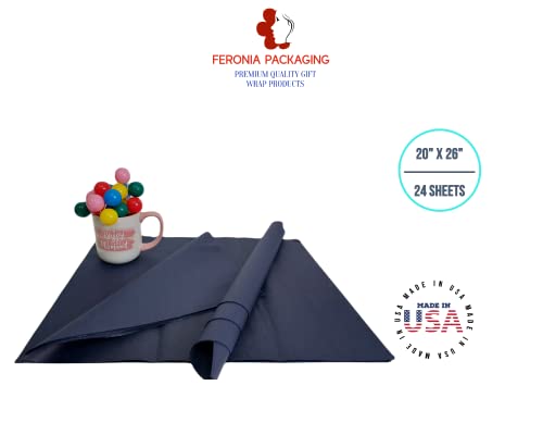 Navy Blue Tissue Paper Squares, Bulk 24 Sheets, Premium Gift Wrap and Art Supplies for Birthdays, Holidays, or Presents by Feronia packaging, Large 20 Inch x 26 Inch