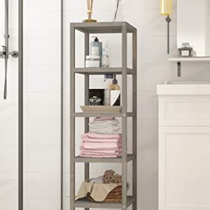 INTERBUILD REAL WOOD Holger 5 Tier Storage Shelving Tower, Acacia Wood, 53" x 15" x 15" - Dusk Grey