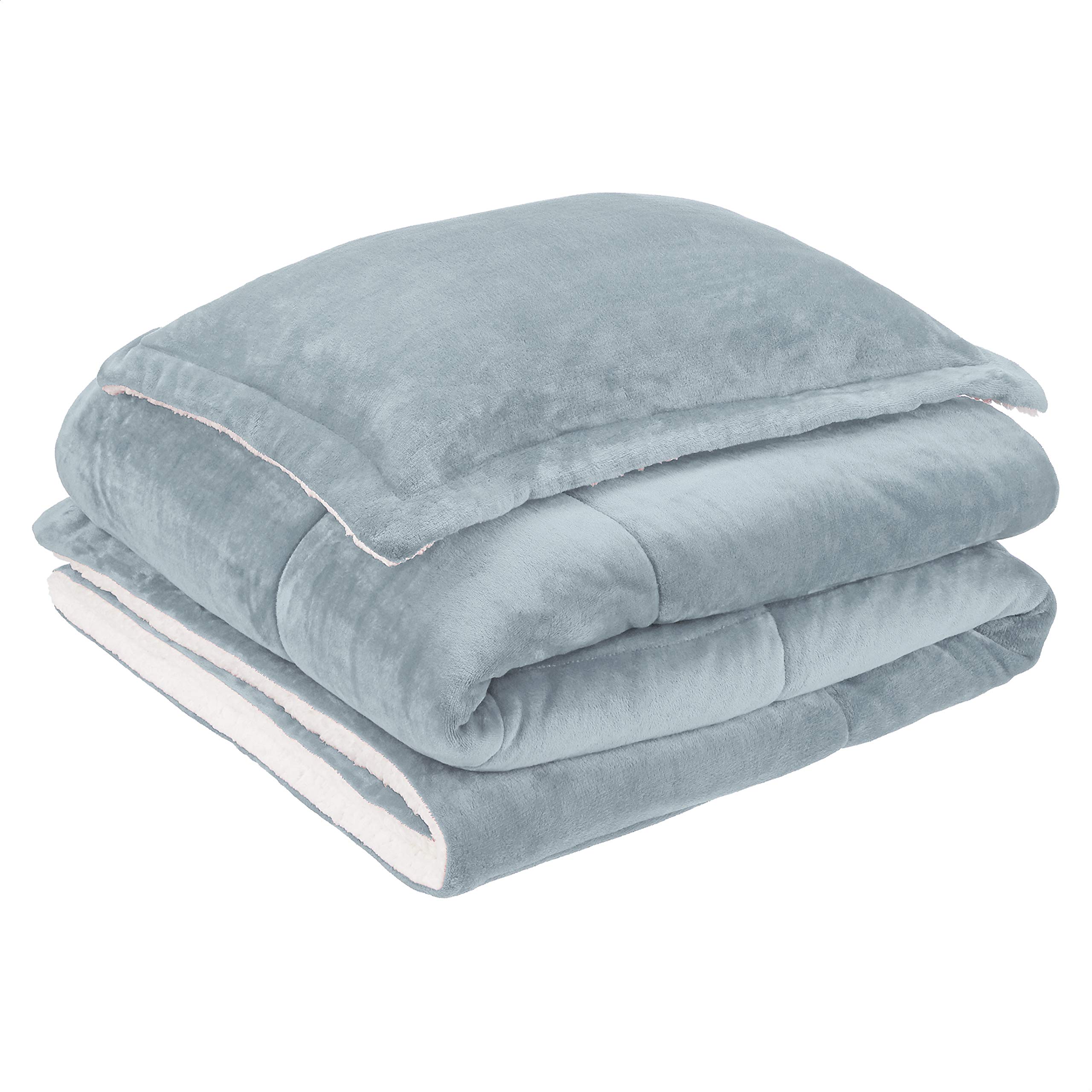 Amazon Basics Ultra-Soft Micromink Sherpa Comforter Bed Set, Twin, Tide Pool Blue