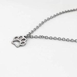 Silver paw necklace, dog paw outline pendant, silver tone stainless steel chain necklace, gift for her, animal cat jewelry, Layering necklace, pet lover, waterproof