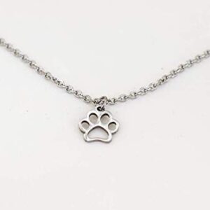 Silver paw necklace, dog paw outline pendant, silver tone stainless steel chain necklace, gift for her, animal cat jewelry, Layering necklace, pet lover, waterproof