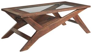 signature design by ashley charzine contemporary rectangular coffee table with clear tempered glass top, brown