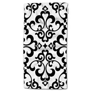 hgod designs black floral, vintage flower paisley design black and white 100% cotton soft bath hand towels for bathroom kitchen hotel spa 15inx30in