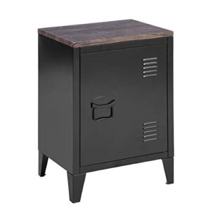 furniturer metal locker storage nightstand for boy teens bedroom with wood top/door 2 tier shelves removable