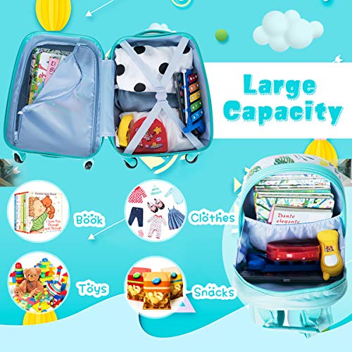 GYMAX Kids Carry On Luggage Set, 12" & 16" 2PCS Rolling Suitcase (Flamingos)