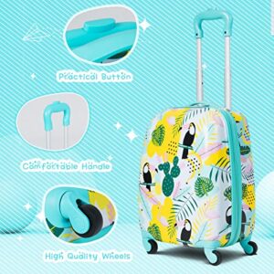 GYMAX Kids Carry On Luggage Set, 12" & 16" 2PCS Rolling Suitcase (Flamingos)