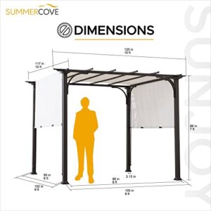 Sunjoy 10 x 10 ft. Pergola, Outdoor Patio Brown Steel Classic Frame Pergola with Retractable White Canopy Shade for Backyard, Garden Activities