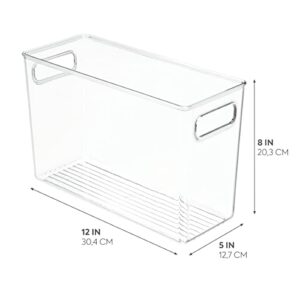 iDesign Plastic Stackable Kitchen Organizer Bin with Easy to Grip Integrated Handles for Kitchen, Fridge, Freezer, Pantry and Cabinet Organization, The Linus Collection – 12" x 5" x 7.75", Clear