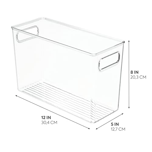 iDesign Plastic Stackable Kitchen Organizer Bin with Easy to Grip Integrated Handles for Kitchen, Fridge, Freezer, Pantry and Cabinet Organization, The Linus Collection – 12" x 5" x 7.75", Clear