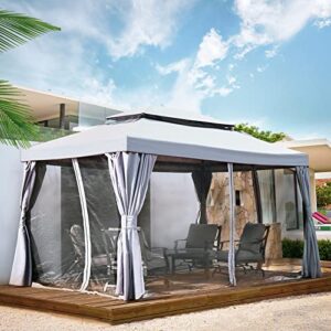 Grand Patio 10x13 Ft Patio Gazebo,Outdoor Gazebo Canopy with Mosquito Netting and Curtains,Sturdy Straight Leg Tent Soft Top Gazebo for Patios Deck Backyard