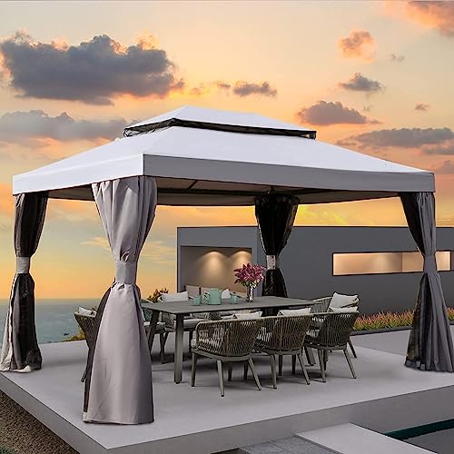 Grand Patio 10x13 Ft Patio Gazebo,Outdoor Gazebo Canopy with Mosquito Netting and Curtains,Sturdy Straight Leg Tent Soft Top Gazebo for Patios Deck Backyard