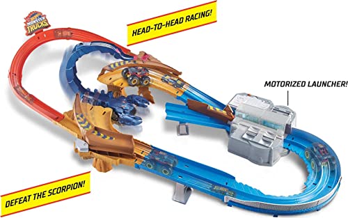 Hot Wheels Monster Trucks Scorpion Sting Raceway Track Set with 1 Toy Truck & 1 Hot Wheels Car in 1:64 Scale, Boosted Race Track