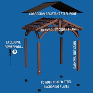 Backyard Discovery Arlington 12x10 All Cedar Gazebo, Walnut, Insulated Steel Roof, Water Resistant, Wind Resistant up to 100 MPH, Withstand 6,391 lbs of Snow