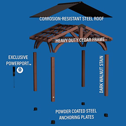 Backyard Discovery Arlington 12x10 All Cedar Gazebo, Walnut, Insulated Steel Roof, Water Resistant, Wind Resistant up to 100 MPH, Withstand 6,391 lbs of Snow