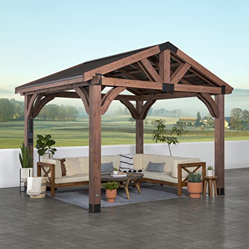 Backyard Discovery Arlington 12x10 All Cedar Gazebo, Walnut, Insulated Steel Roof, Water Resistant, Wind Resistant up to 100 MPH, Withstand 6,391 lbs of Snow