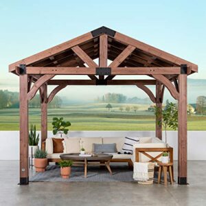 Backyard Discovery Arlington 12x10 All Cedar Gazebo, Walnut, Insulated Steel Roof, Water Resistant, Wind Resistant up to 100 MPH, Withstand 6,391 lbs of Snow