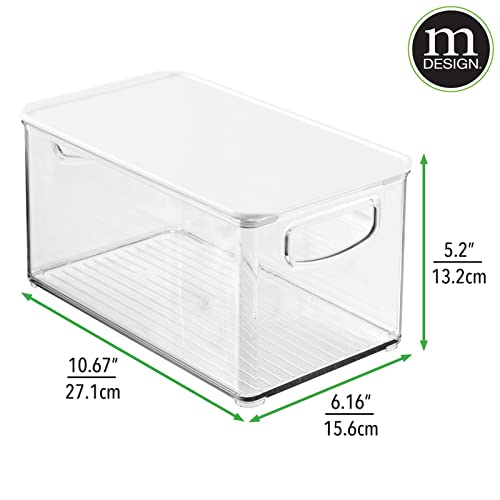 mDesign Plastic Deep Storage Bin Box Container with Lid and Built-In Handles - Organization for Fruit, Snacks, or Food in Kitchen Pantry, Cabinet, or Cupboard, Ligne Collection, 2 Pack, Clear/White