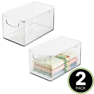 mDesign Plastic Deep Storage Bin Box Container with Lid and Built-In Handles - Organization for Fruit, Snacks, or Food in Kitchen Pantry, Cabinet, or Cupboard, Ligne Collection, 2 Pack, Clear/White