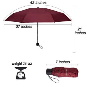 Goothdurs Mini Travel Compact Windproof Umbrella - Small Folding Lightweight Sun & Rain Umbrellas with 95% UV Protection for Women Men