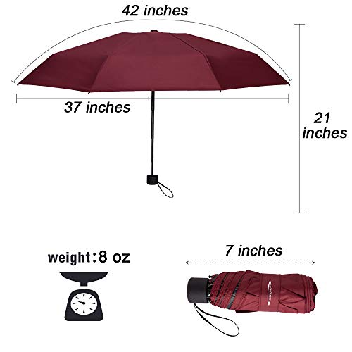 Goothdurs Mini Travel Compact Windproof Umbrella - Small Folding Lightweight Sun & Rain Umbrellas with 95% UV Protection for Women Men