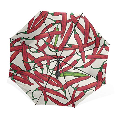 Kids Umbrella For Travel Abstract Seamless Red Hot Chili Windproof Umbrella Windproof Travel Rain & Wind Resistant Compact And Lightweight For Business And Travels