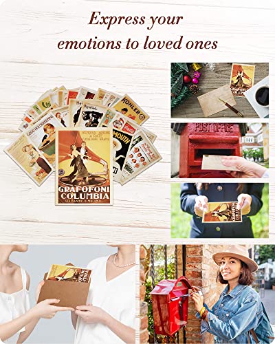 Fancyoung 32 PCS 1 Set Vintage Retro Old Poster Postcard Greeting Cards Souvenir Gifts for Worth Collecting