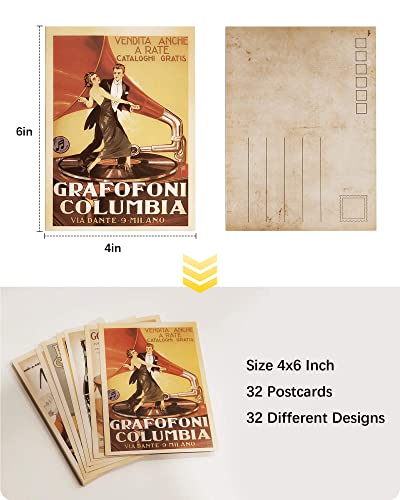 Fancyoung 32 PCS 1 Set Vintage Retro Old Poster Postcard Greeting Cards Souvenir Gifts for Worth Collecting