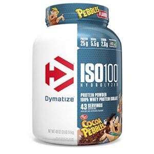 Dymatize ISO100 Hydrolyzed Protein Powder, 100% Whey Isolate , 25g of Protein, 5.5g BCAAs, Gluten Free, Fast Absorbing, Easy Digesting, Cocoa Pebbles, 3 Pound