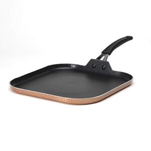 ecolution impressions hammered nonstick square griddle, dishwasher safe cookware with riveted stainless steel handles, 11-inch, copper