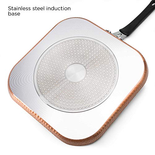 Ecolution Impressions Hammered Nonstick Square Griddle, Dishwasher Safe Cookware with Riveted Stainless Steel Handles, 11-Inch, Copper