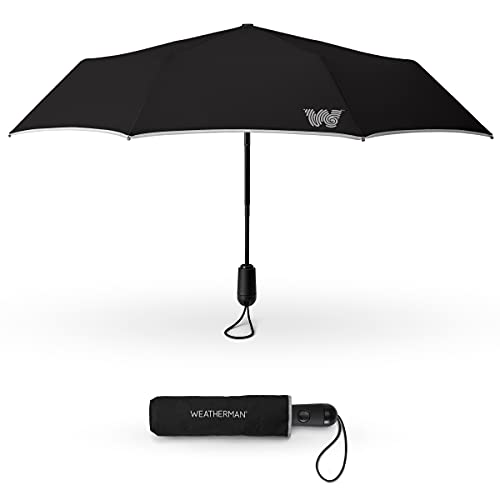 Weatherman Travel Umbrella - Windproof Compact Umbrella - Strong and Resists Up to 45 MPH Winds and Heavy Rain - Great Mini Umbrella For Backpack (Black)