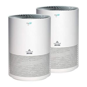 bissell myair, 2 pack, purifier with high efficiency and carbon filter for small room and home, quiet bedroom air cleaner for allergies, pets, dust, dander, pollen, smoke, odors, timer, 27809, 2 count