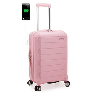 traveler's choice pagosa indestructible hardshell expandable spinner luggage, pink, carry-on 22-inch