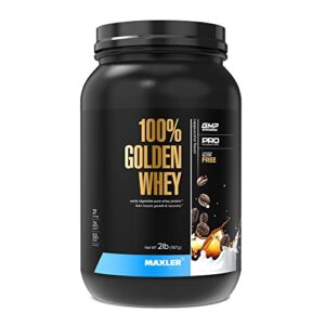 maxler 100% golden whey protein - 23g of premium whey protein powder per serving - pre, post & intra workout recovery - fast-absorbing whey hydrolysate, isolate & concentrate blend - cappuccino 2 lbs