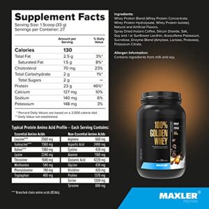 Maxler 100% Golden Whey Protein - 23g of Premium Whey Protein Powder per Serving - Pre, Post & Intra Workout Recovery - Fast-Absorbing Whey Hydrolysate, Isolate & Concentrate Blend - Cappuccino 2 lbs