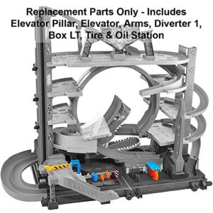 Replacement Parts for Ultimate Garage - Hot Wheels Ultimate Garage Vehicle Playset FTB69 ~ Replacement Parts Bag 3 ~ Includes Elevator Pillar, Elevator, Arms, Diverter 1, Box LT, Tire & Oil Station