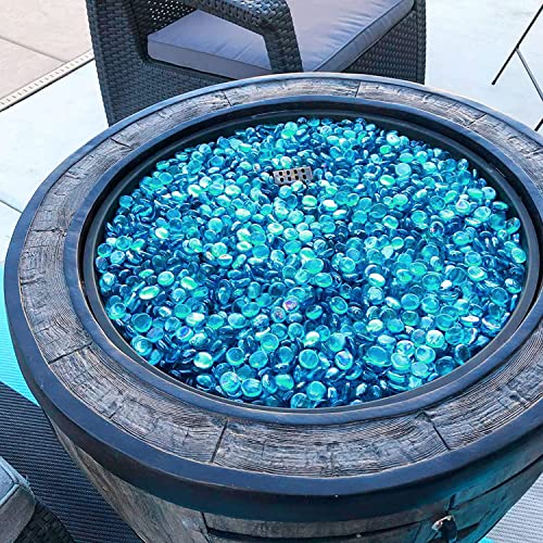 GRISUN 10 Pound Caribbean Blue Fire Glass Beads for Fire Pit - 1/2 inch Reflective Round Glass, Decorative for Natural or Propane Fireplace, Fire Table, Fish Tank, Vase Fillers and Landscaping